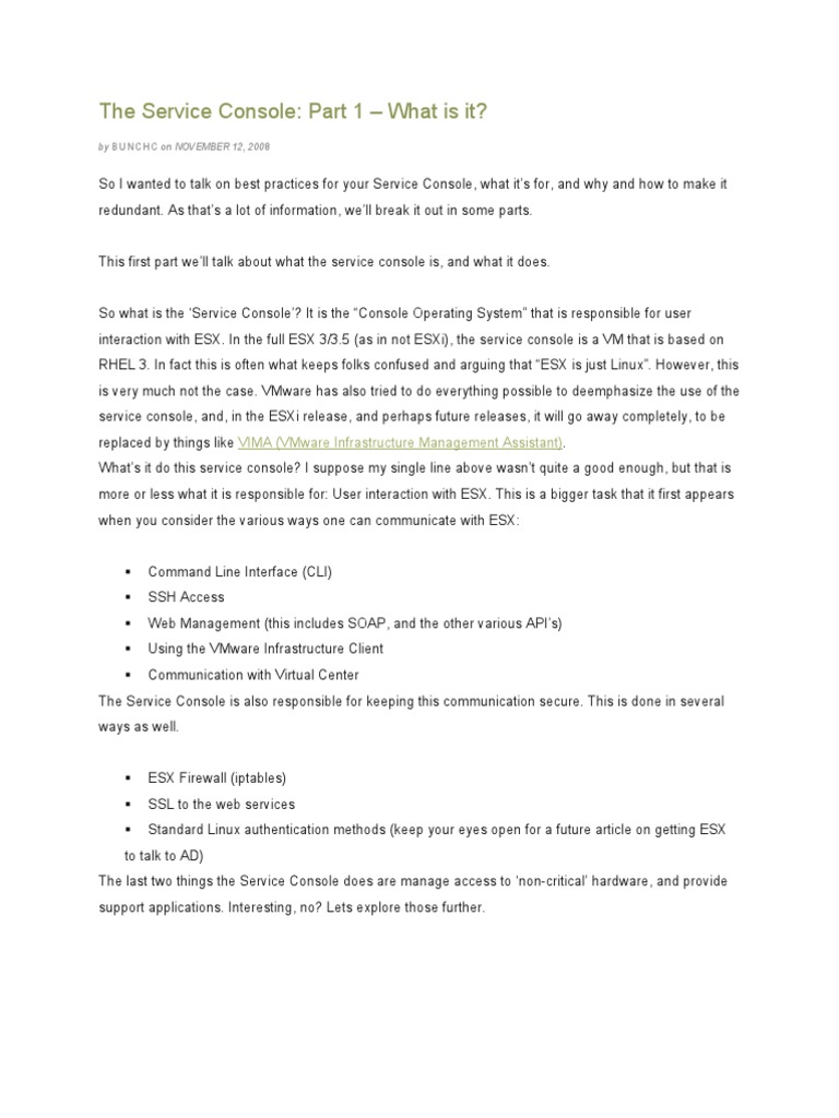 The Service Console: Part 1 - What Is It?: Vima (Vmware Infrastructure ...