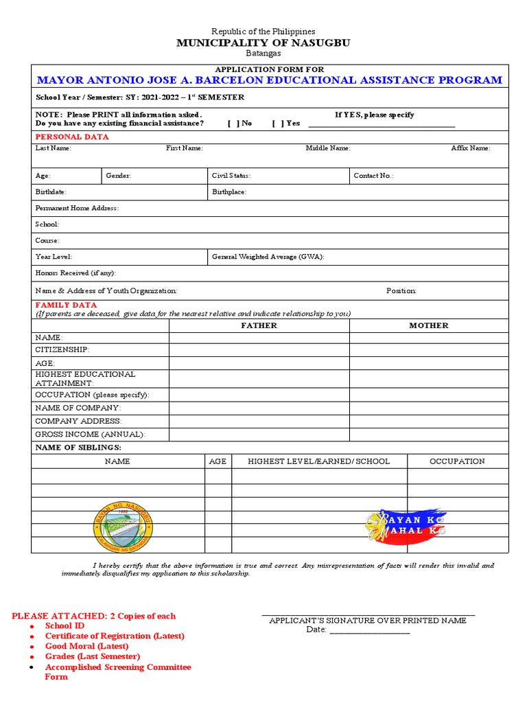 Financial Assistance Application Form 2021-2022 | PDF | Government And Personhood | Government