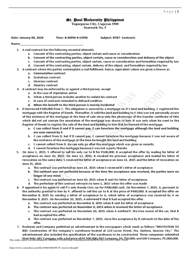 Sw Iv Answer Key Pdf Pdf Annulment Sales