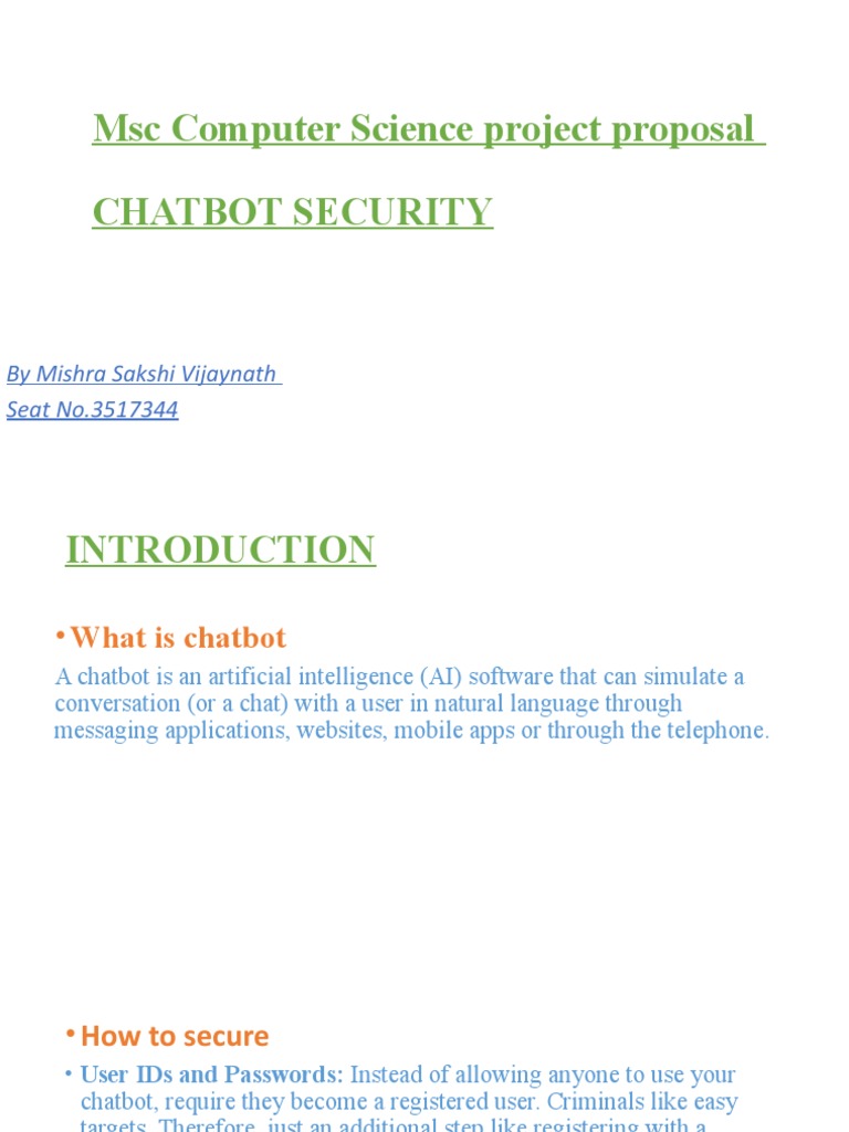 MSC Computer Science Project Proposal Chatbot Security: by Mishra ...