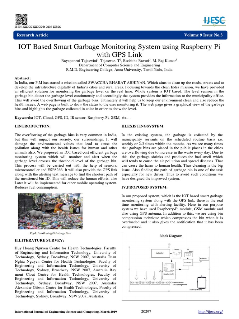 .IOT Based Smart Garbage Monitoring System Using Raspberry Pi With GPS Link | PDF | Internet Of ...