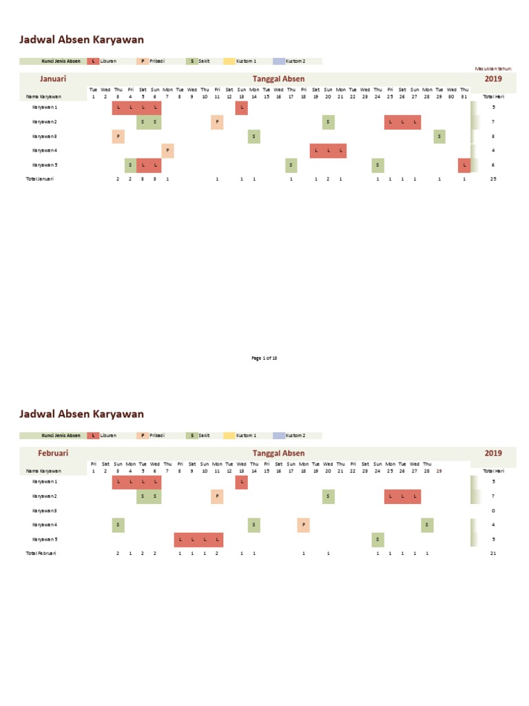Jadwal Absen Karyawan | PDF