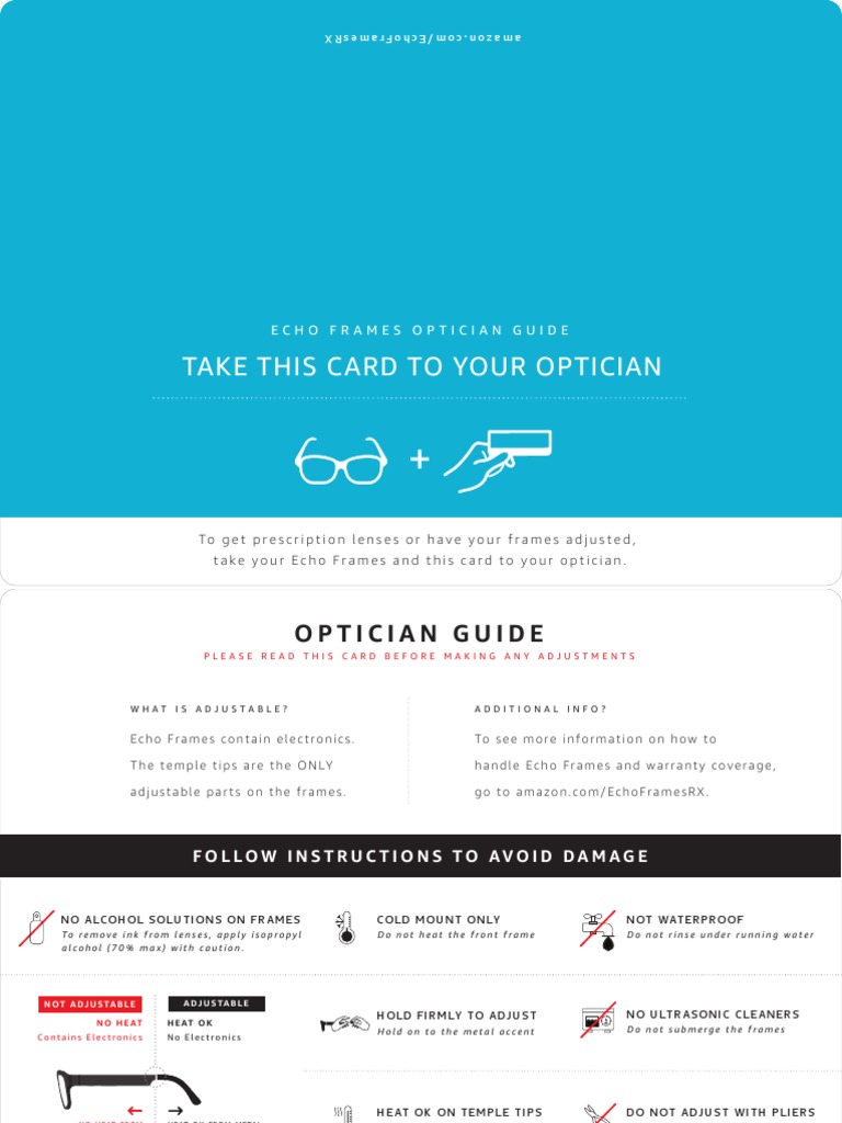 Take This Card To Your Optician: Echo Frames Optician Guide | PDF
