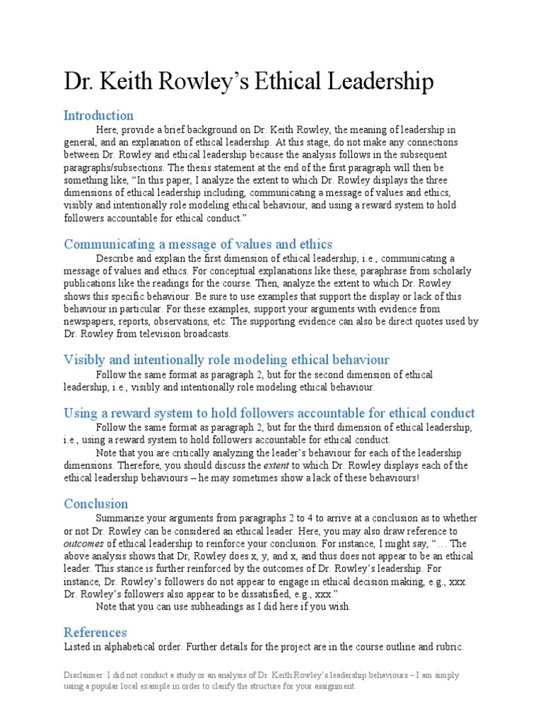 Dr. Keith Rowley's Ethical Leadership | Download Free PDF | Leadership ...