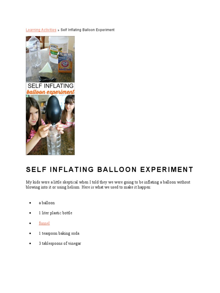 Self Inflating Balloon Experiment: Learning Activities | PDF