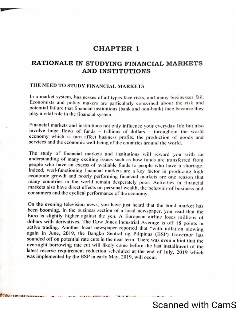 Chapter 1 - Rationale in Studying Financial Markets and Institutions | PDF