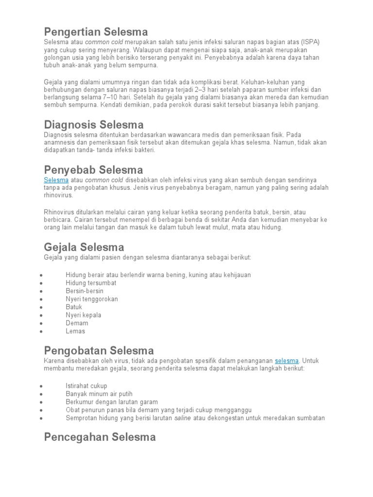 Pengertian Selesma | PDF