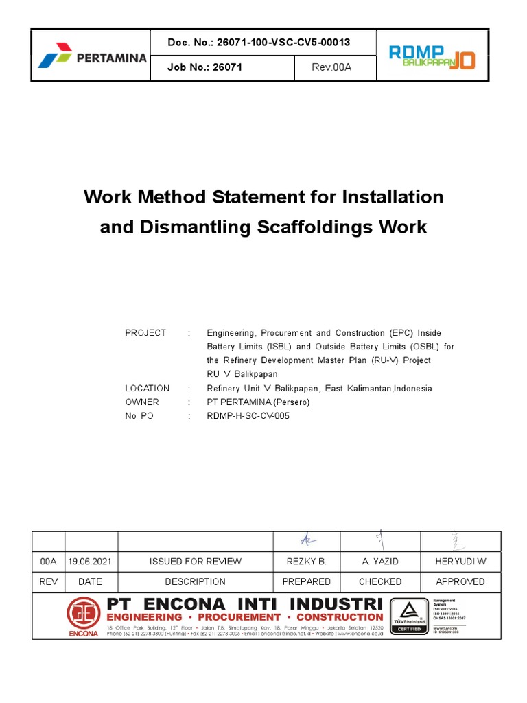 26071-100-VSC-CV5-00013 - Method Statment For Installation and Dismantling Scaffoldings Work 00A ...