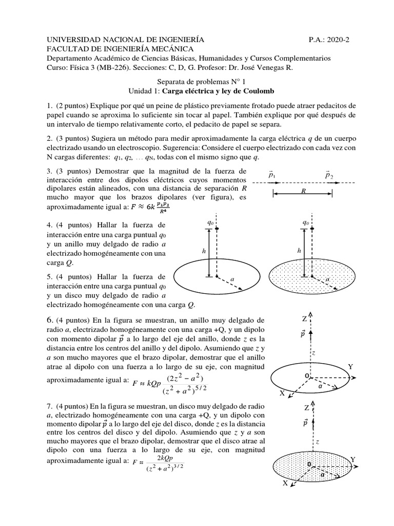 Separata N°1 - Carga Eléctrica y Ley de Coulomb | PDF | Carga eléctrica | Física Aplicada e ...