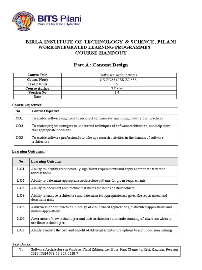 SS ZG653 Course Handout | PDF | Cloud Computing | Software Architecture