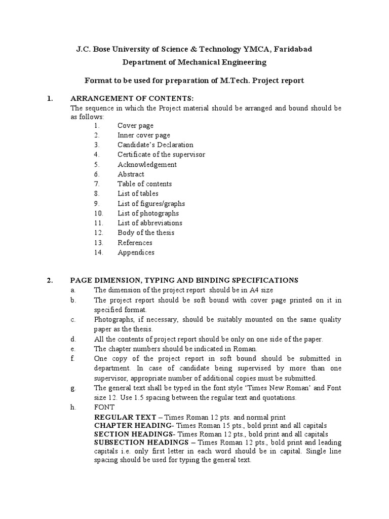 M.Tech Mini-Project Guidelines | PDF | Thesis | Times New Roman