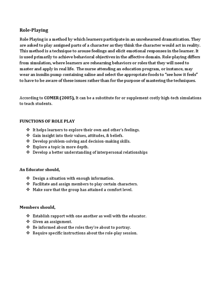 Role-Playing: Functions of Role Play | PDF | Learning | Attitude ...