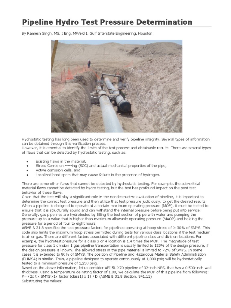 Pipeline Hydro Test Pressure Determination | PDF | Strength Of ...