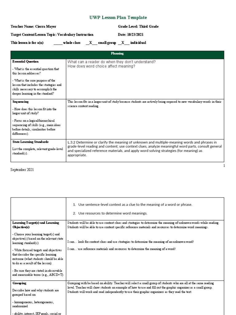 UWP Lesson Plan Template | PDF | Educational Assessment | Rubric (Academic)