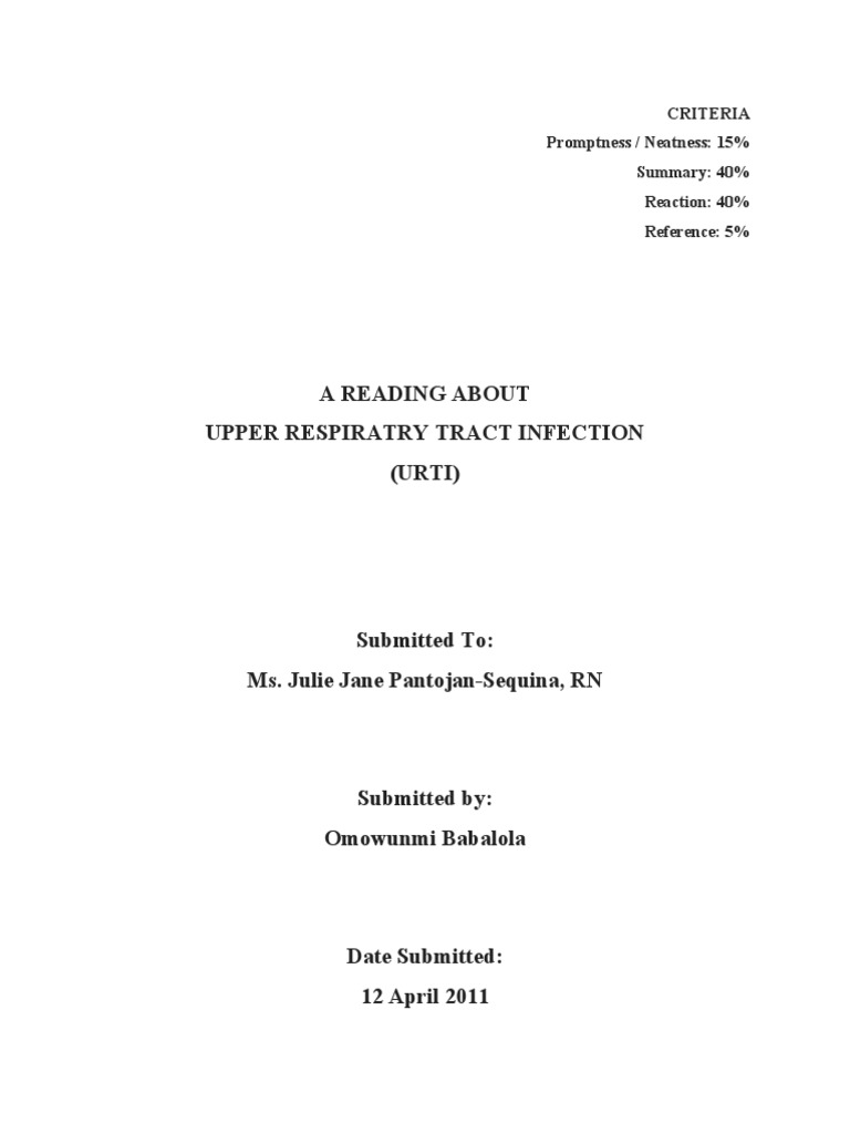 A Reading About Upper Respiratry Tract Infection (URTI) | PDF | Common ...