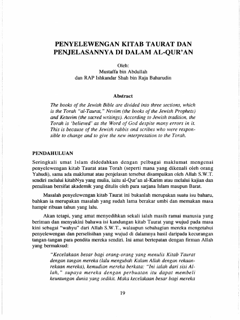 Penyelewengan Kitab Taurat Dan Penjelasannya Di Dalam Al-Qur'An | PDF