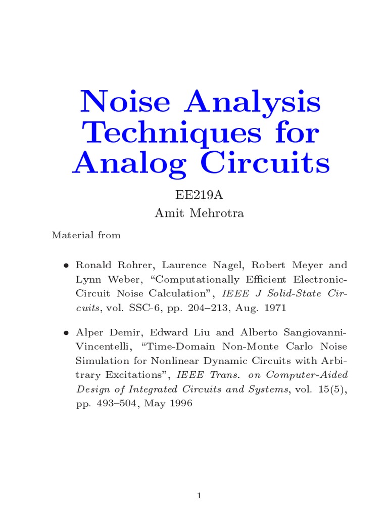 Noise Analysis Technique For Analog Circuits | PDF | Stochastic ...