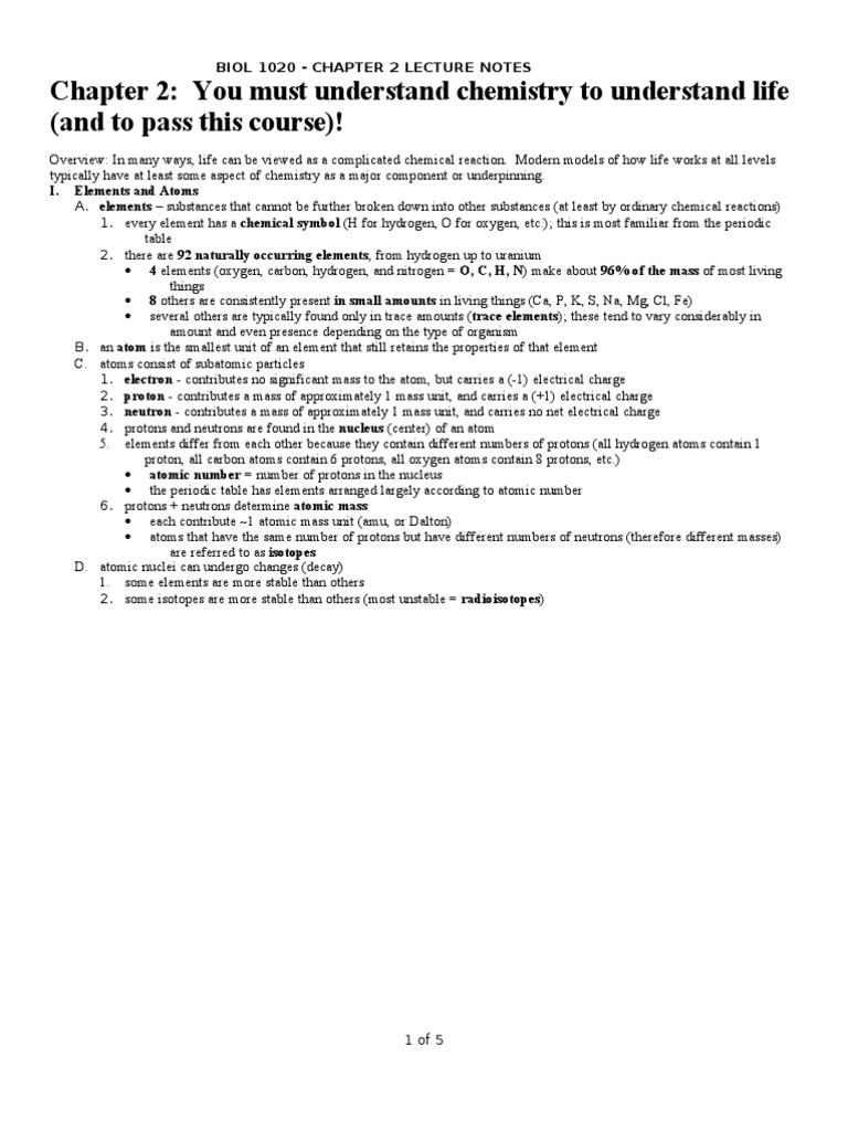 Chapter 2: You Must Understand Chemistry To Understand Life (And To ...