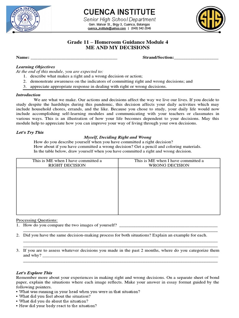 Cuenca Institute Senior High Guidance Module on Decision Making | PDF ...