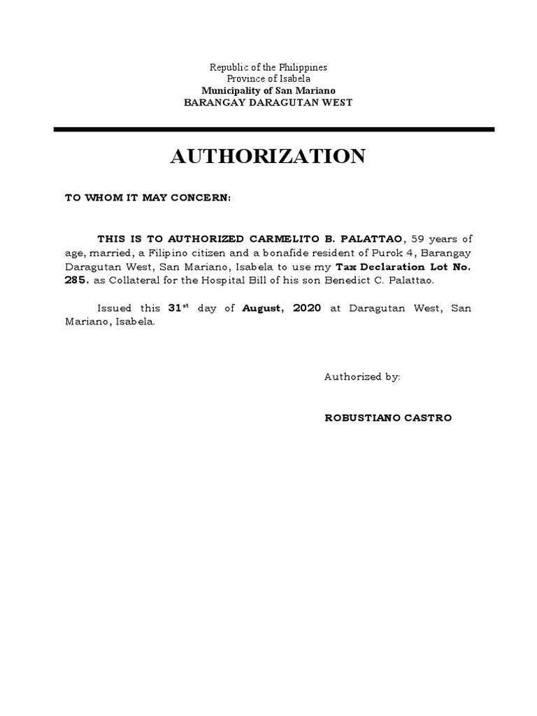Authorization: Republic of The Philippines Province of Isabela | PDF