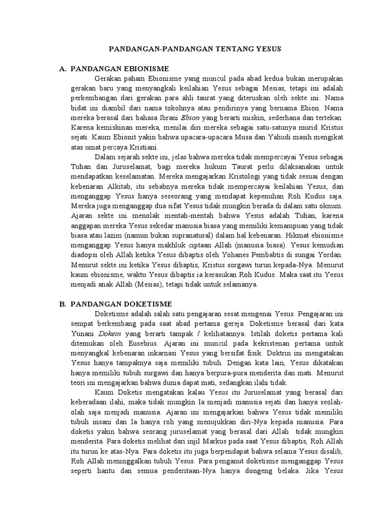 Pandangan Kristologis Beragam Aliran | PDF