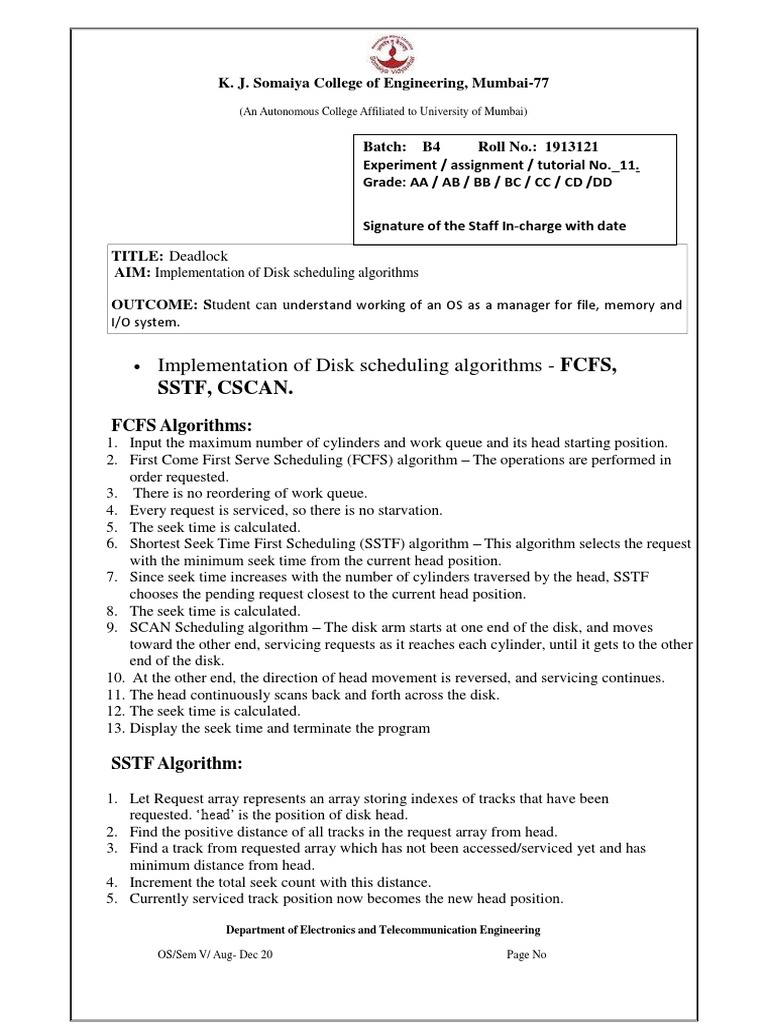 Implementation of Disk Scheduling Algorithms - FCFS,: SSTF, Cscan | PDF | Scheduling (Computing ...