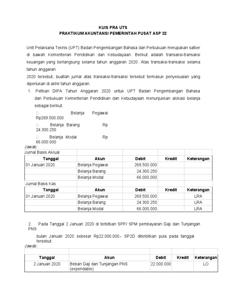 Kuis Pra Uts Praktikum Akuntansi Pemerintah Pusat Asp 32 | PDF ...
