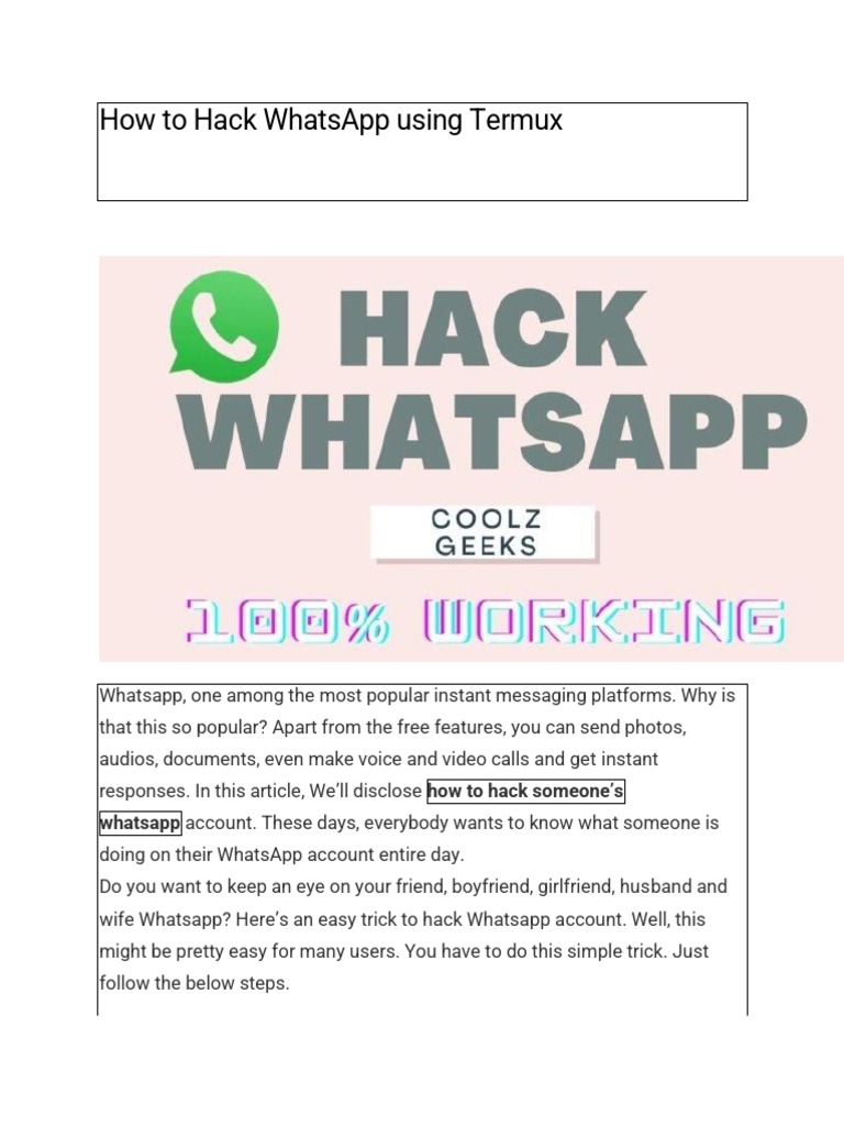 How To Hack Whatsapp Using Termux | PDF