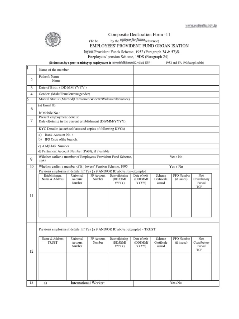 Employees' Provident Fund Organ Isation: Composite Declaration Form ...
