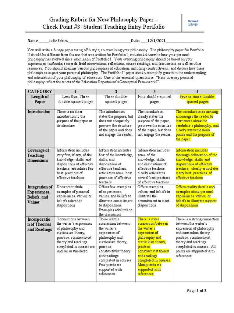 New Philosophy Paper Rubric - Julie Eskew | PDF | Constructivism ...