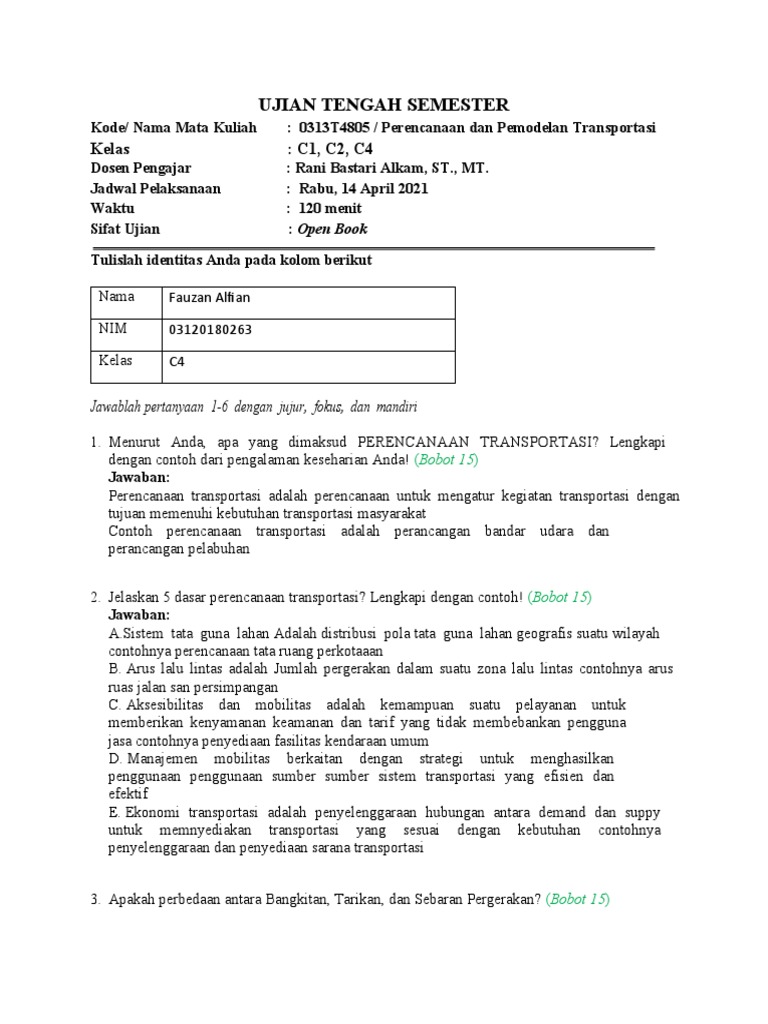 Ujian Tengah Semester: Kelas: C1, C2, C4 | PDF