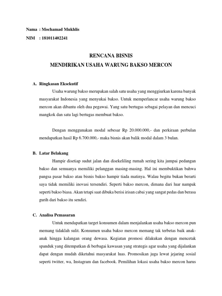 Rencana Bisnis Baso | PDF