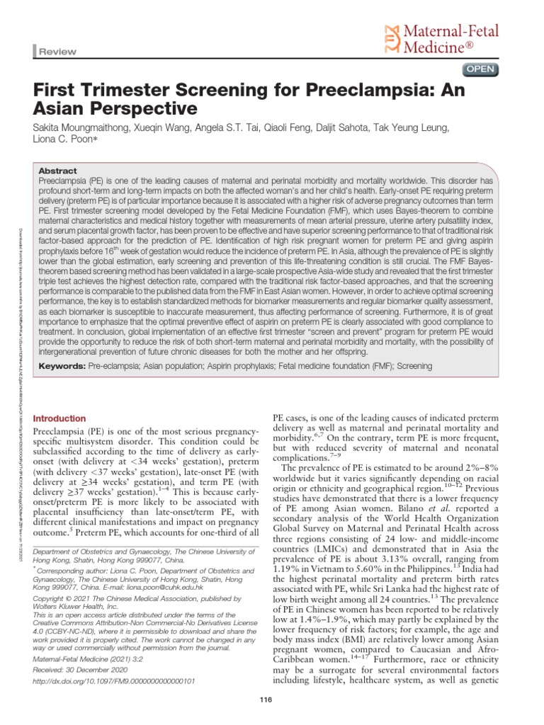 First Trimester Screening For Preeclampsia An.6 | PDF | Preterm Birth ...