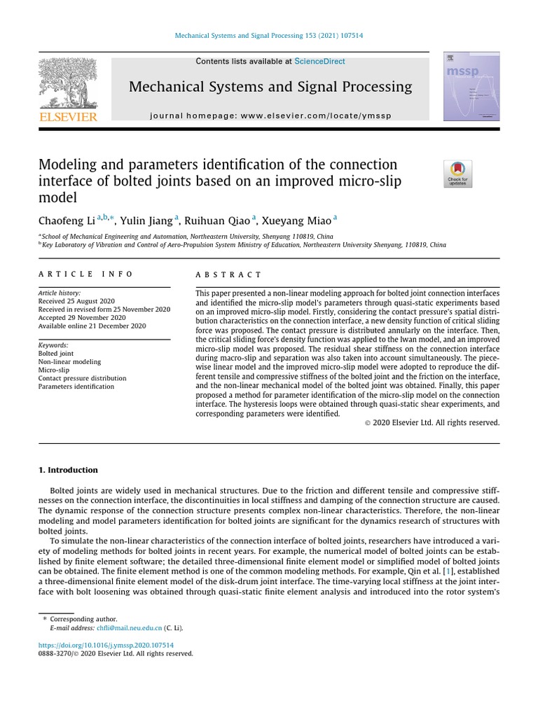 Mechanical Systems and Signal Processing: Chaofeng Li, Yulin Jiang ...