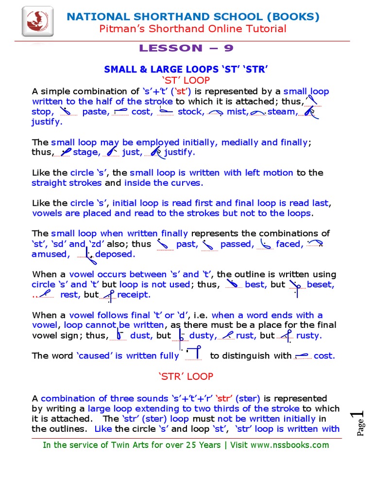 Pitman's Shorthand Online Tutorial: Small & Large Loops ST' STR' | PDF ...