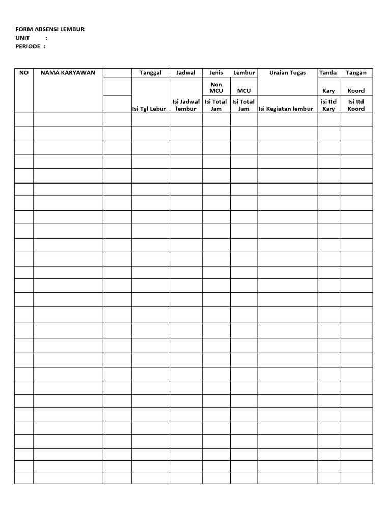 Form Absensi Lembur Karyawan | PDF