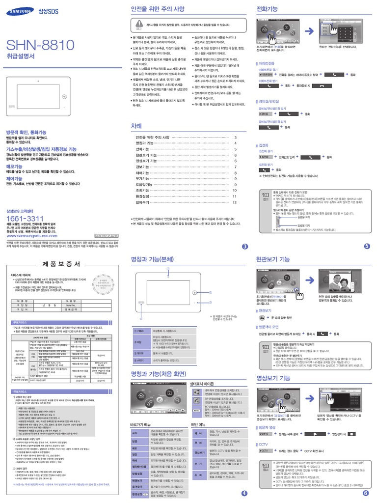 스마트 월패드 SHN-8810 퀵매뉴얼 | PDF