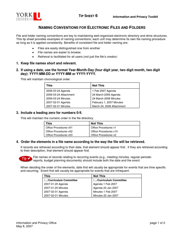 Naming Conventions for Electronic Files and Folders | Directory ...