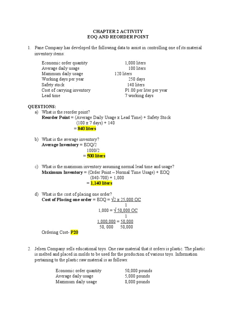 EOQ and Reorder Point Calculations | PDF | Inventory | Business Economics