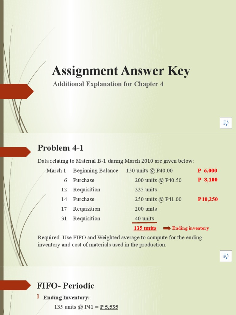 CHAPTER 4 Assignment Answer Key | PDF | Cost Of Goods Sold | Inventory