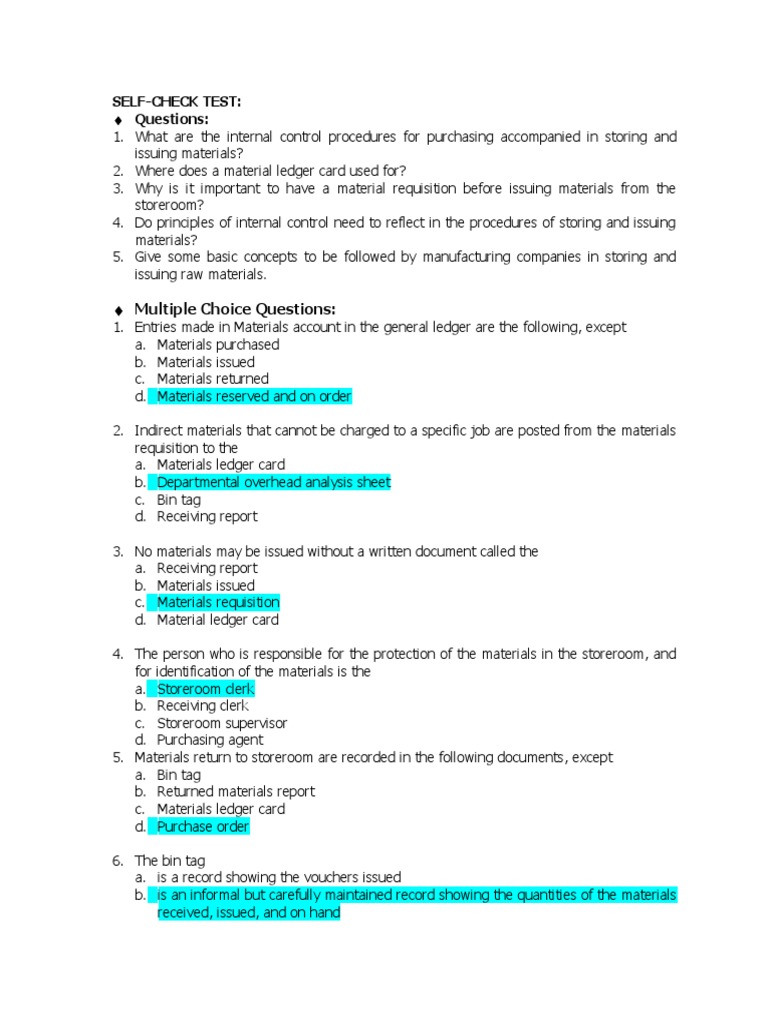 Multiple Choice Questions:: Self-Check Test | PDF | Business