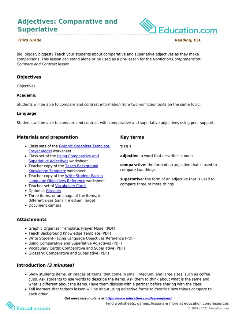 Lesson Plan Adjectives Comparative and Superlative | PDF | Adjective ...