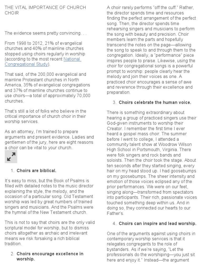 Importance of Church Choirs in Worship | PDF | Choir | Worship