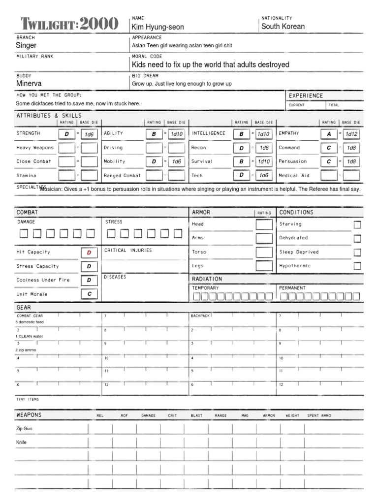 Twilight 2000 - Character Sheet Fillable | PDF | Military Science ...