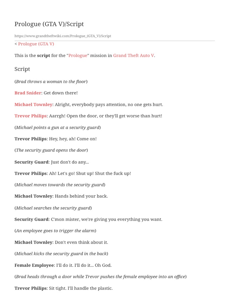 Prologue (GTA V) Script | PDF