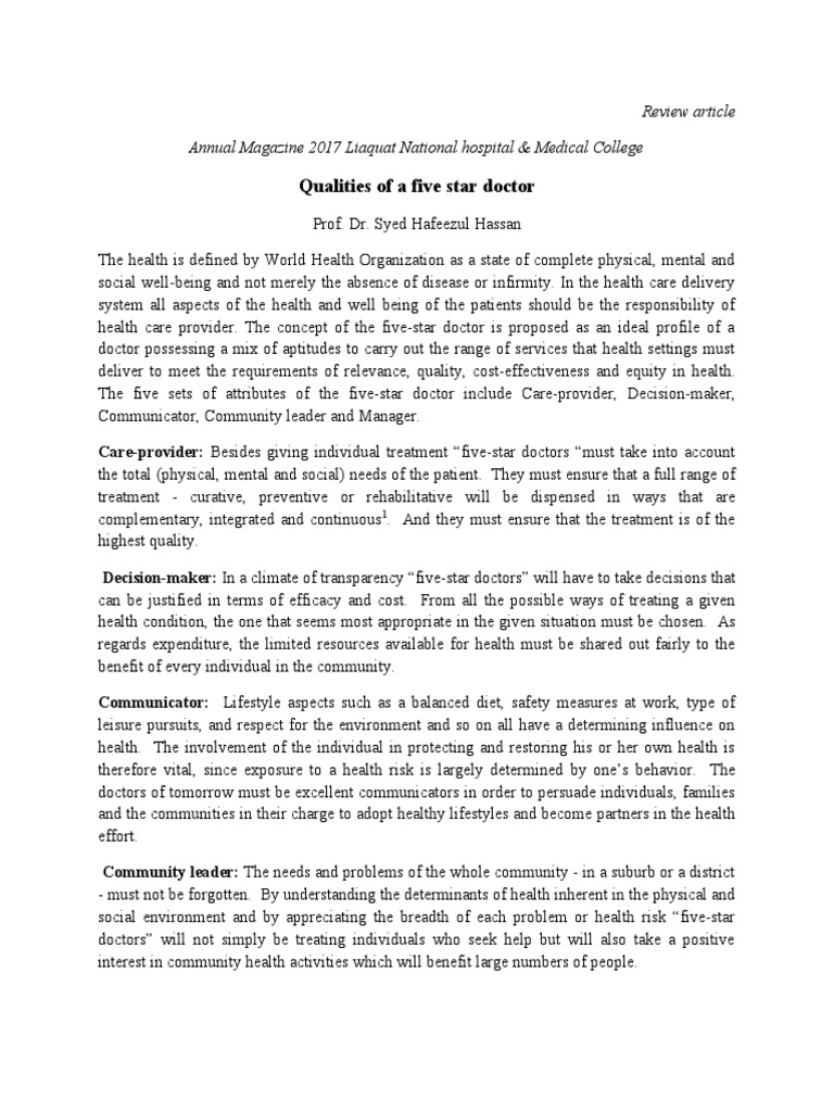 Qualities of A Five Star Doctor: Review Article Annual Magazine 2017 ...