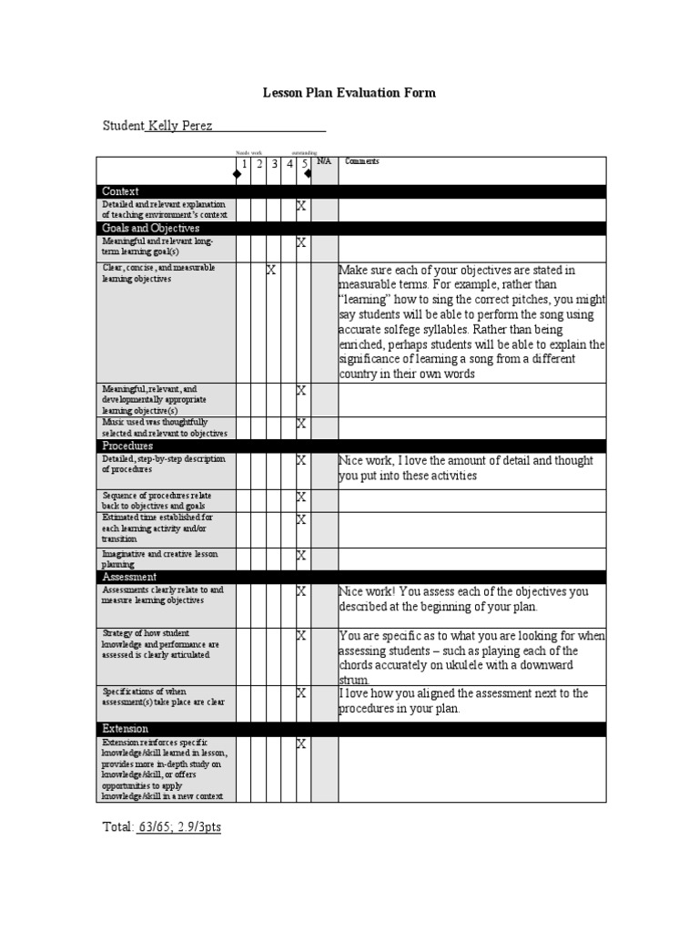 Student Kelly Perez: Lesson Plan Evaluation Form | PDF | Lesson Plan ...