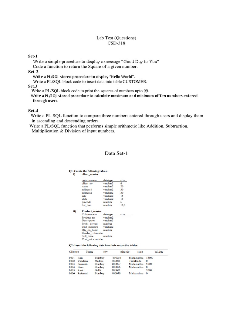 Data Set-1 | PDF | Subroutine | Sql