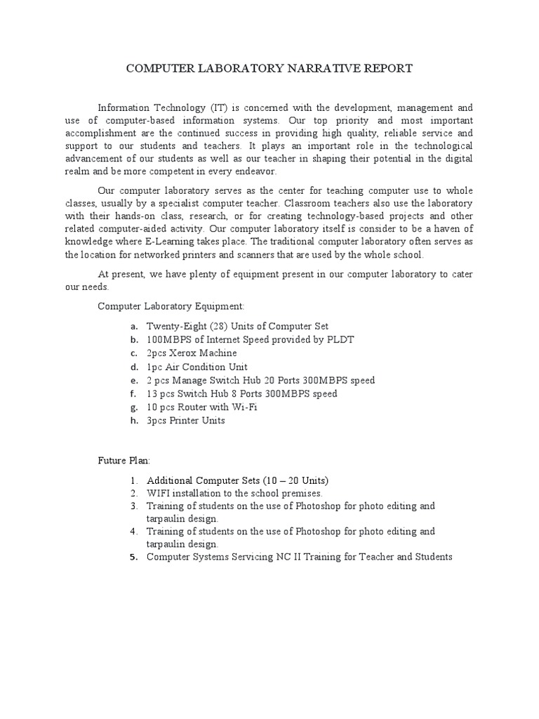 Computer Laboratory Narrative Report | PDF