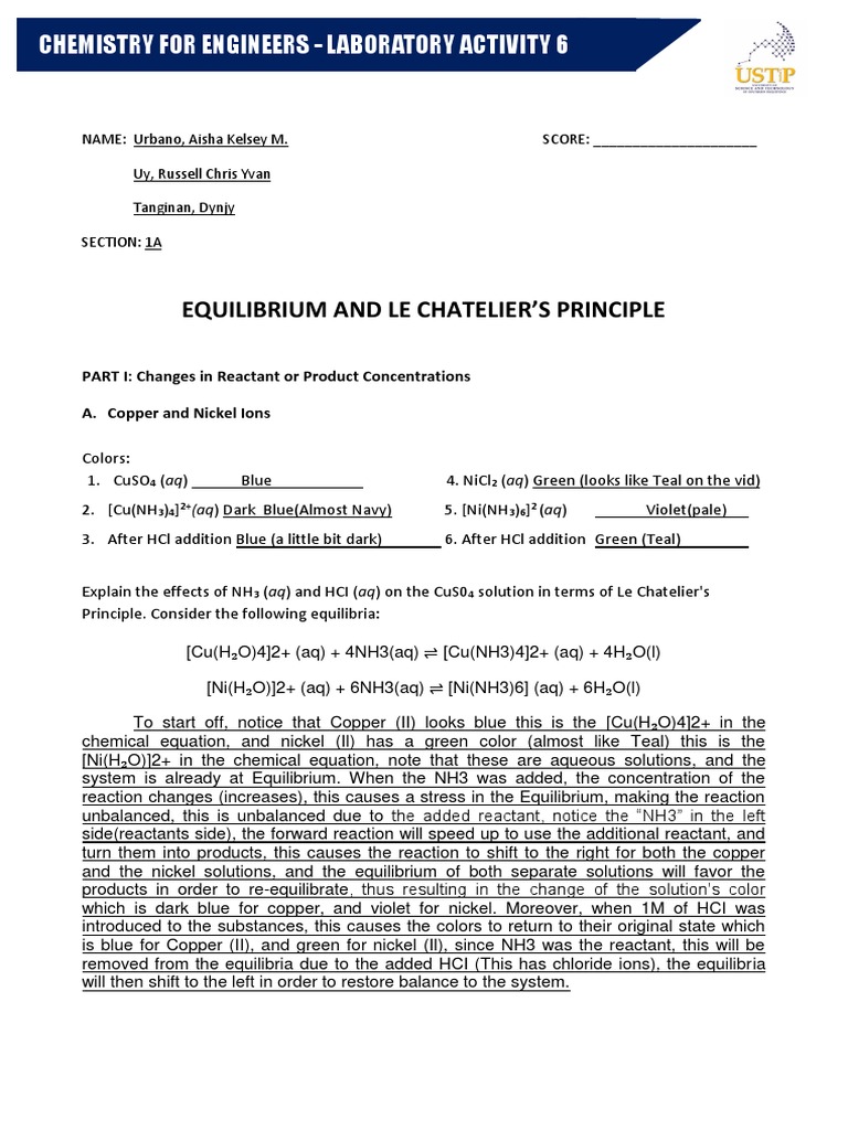 Equilibrium and Le Chatelier'S Principle: Chemistry For Engineers ...